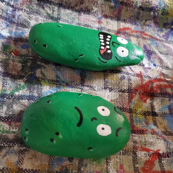 PaintedRoxRUs | Accents | Rick And Morty Pickle Rick Painted Rock Green ...